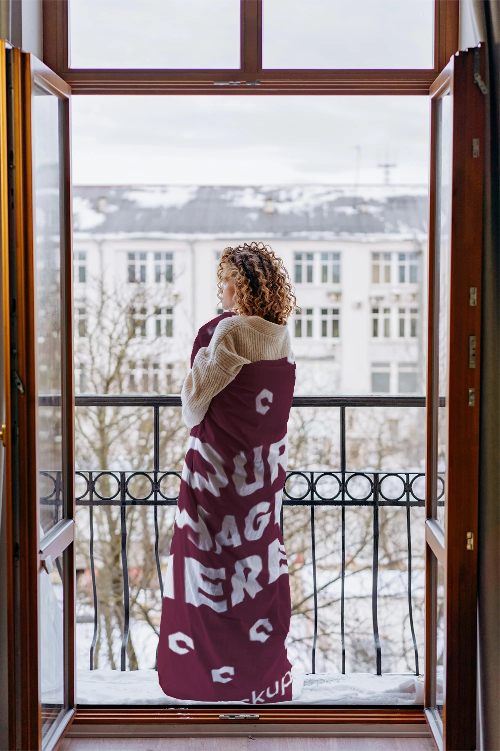 Maroon Blanket Mockup Template