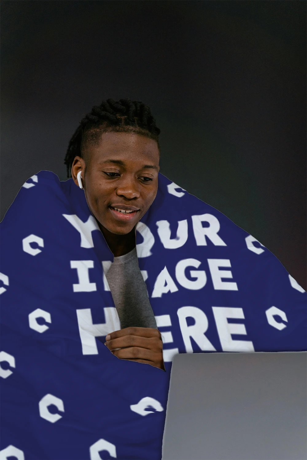 Navy Blue Blanket Mockup Template #4214 + PSD | Use It Now