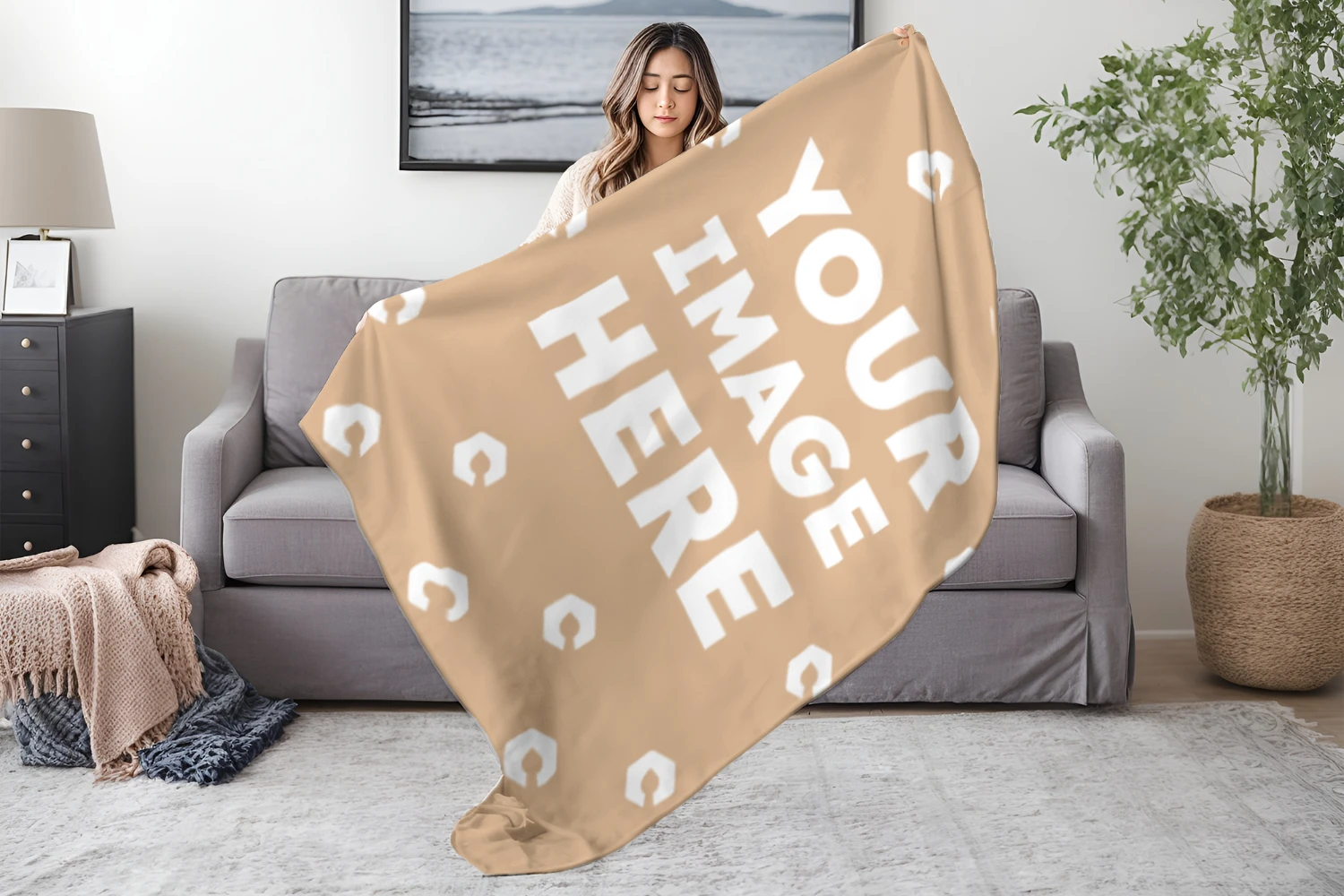 Tan Blanket Mockup Template #4223 + PSD | Use It Now