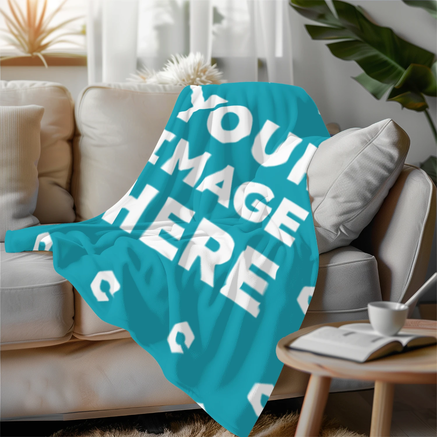 Teal Blanket Mockup Template #4224 + PSD | Use It Now