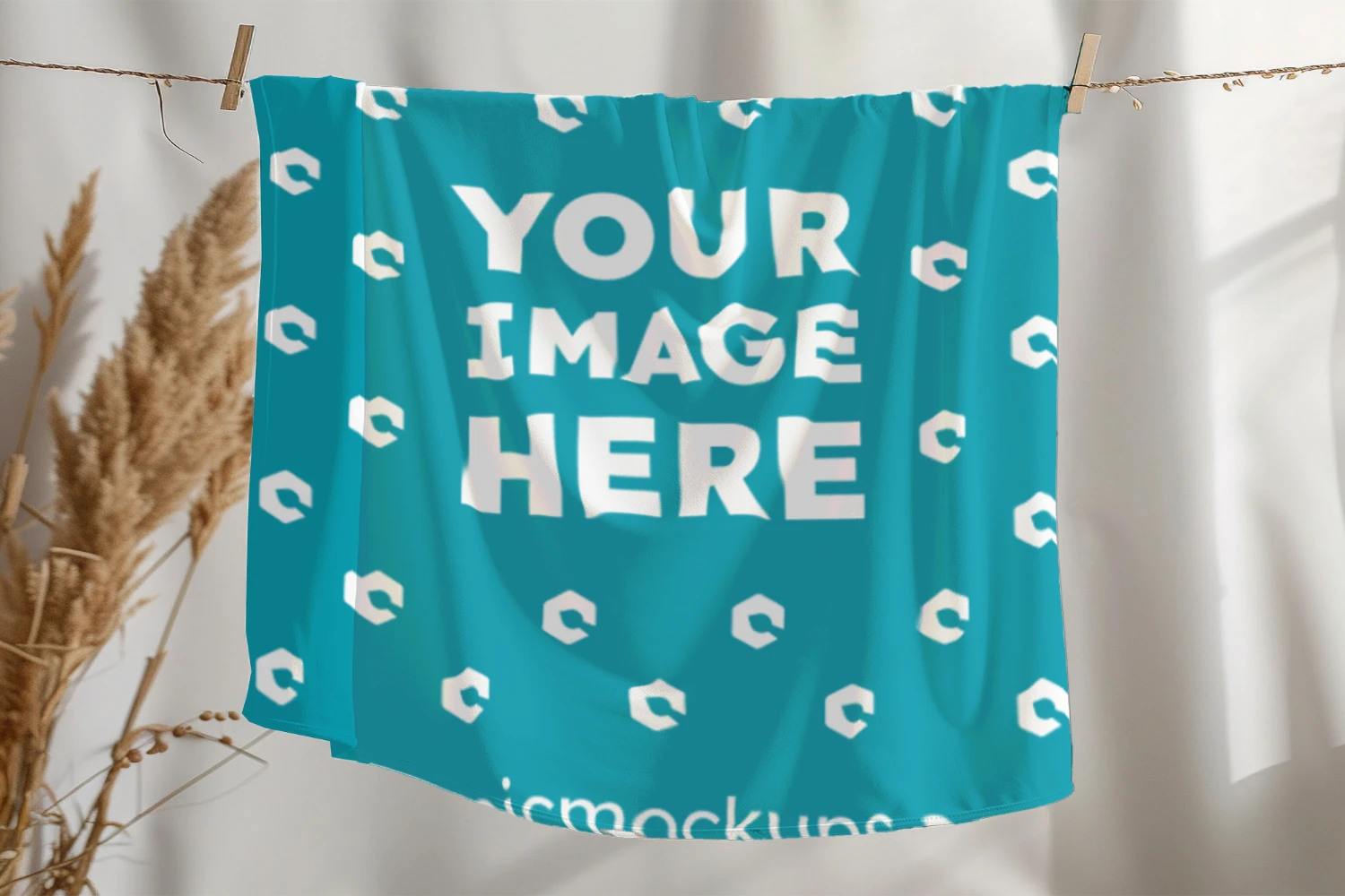 Teal Blanket Mockup Template #4233 + PSD | Use It Now