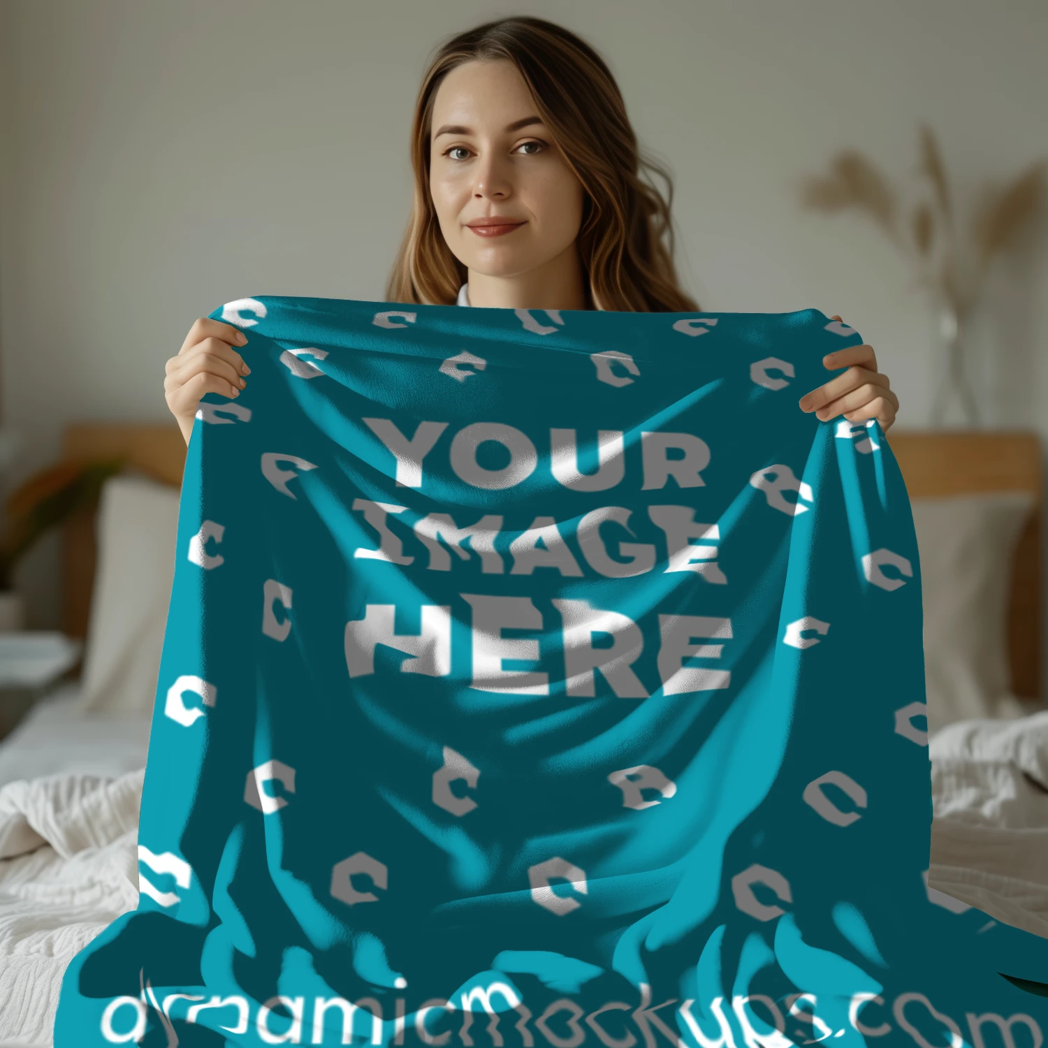 Teal Blanket Mockup Template #4262 + PSD | Use It Now