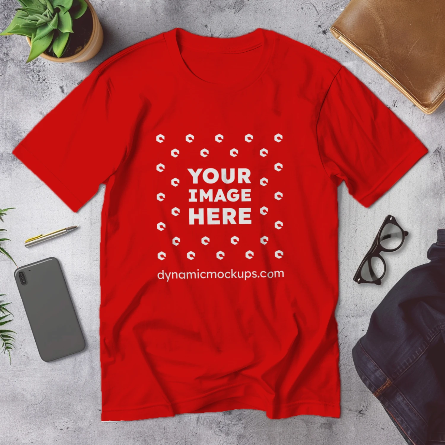 Flat Lay Wearing Red T-shirt Mockup Front View Template #6560 + PSD ...