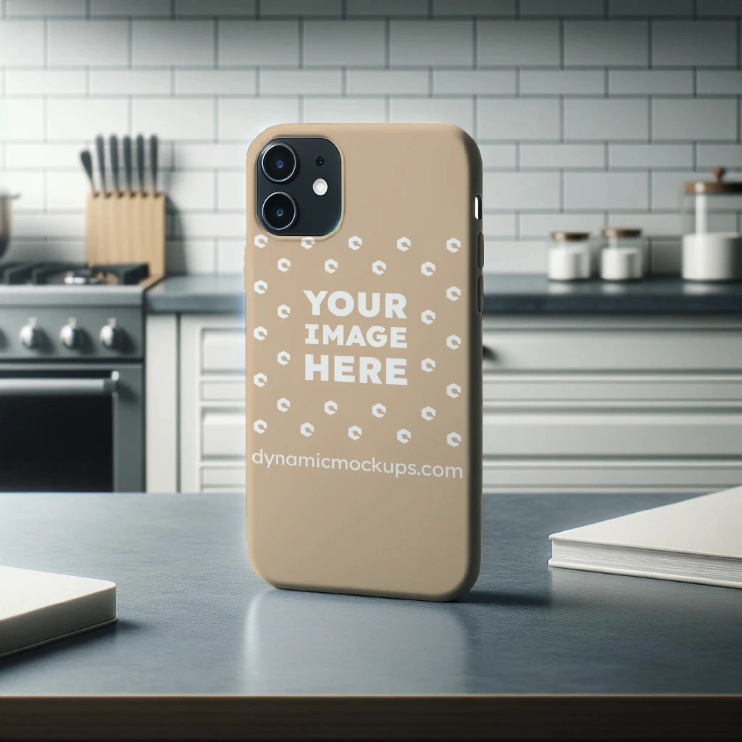 iPhone Beige Phone Case Mockup Template #3942 + PSD | Use It Now