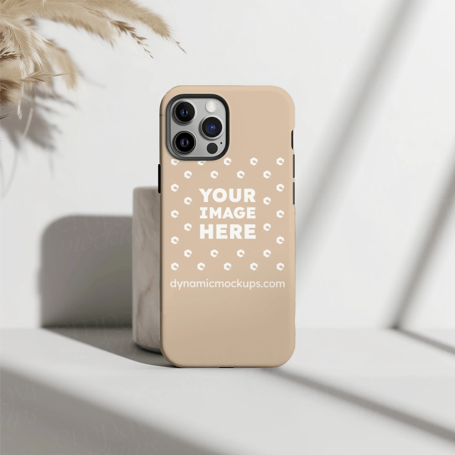 iPhone Beige Phone Case Mockup Template #3959 + PSD | Use It Now