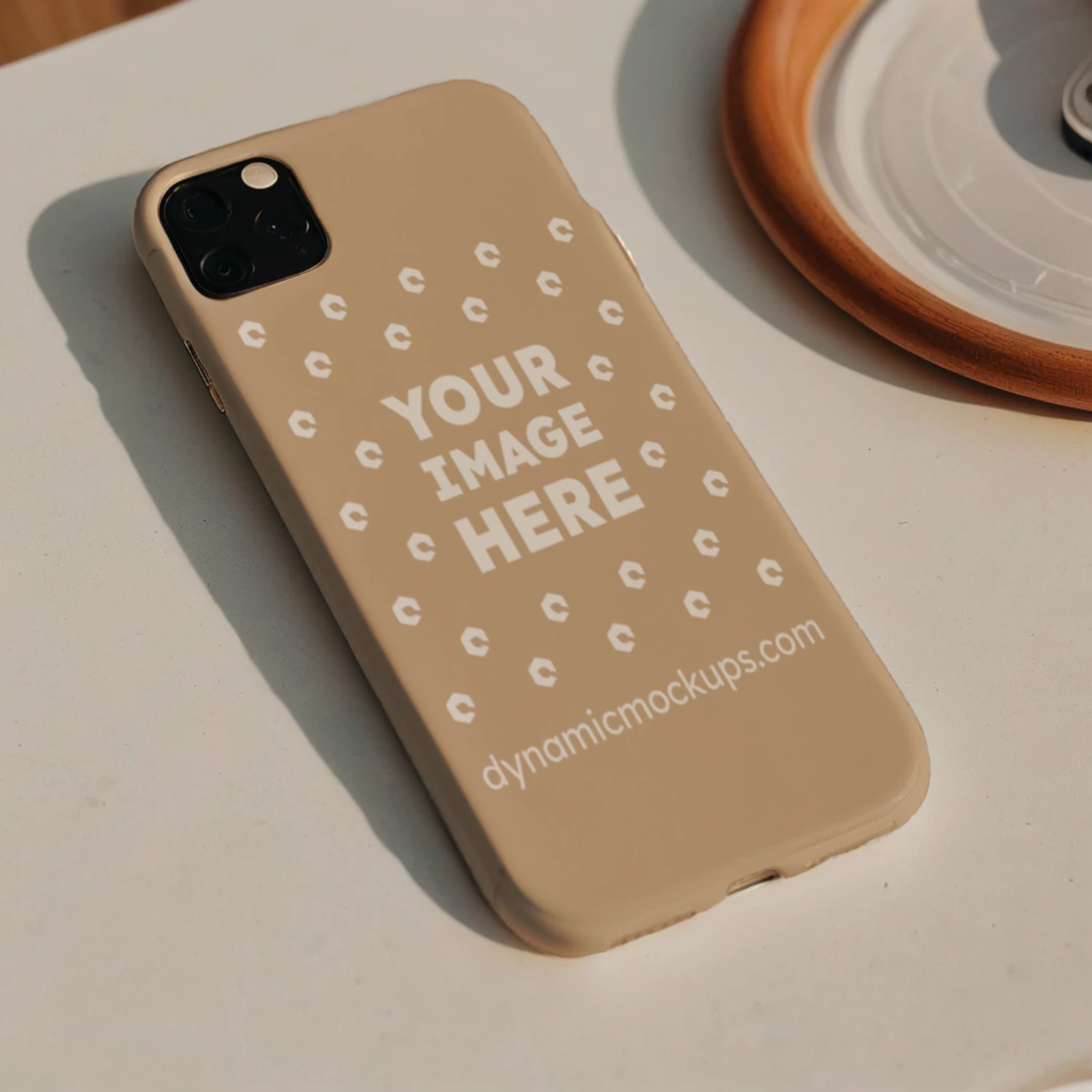 iPhone Beige Phone Case Mockup Template #3971 + PSD | Use It Now
