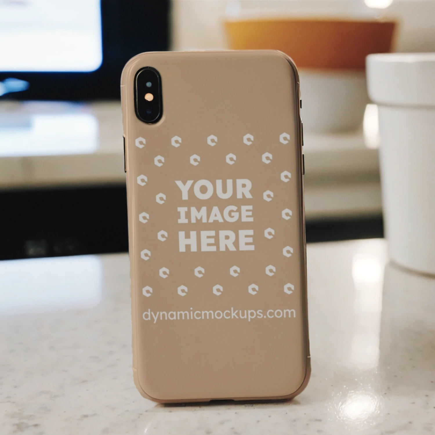 iPhone Beige Phone Case Mockup Template