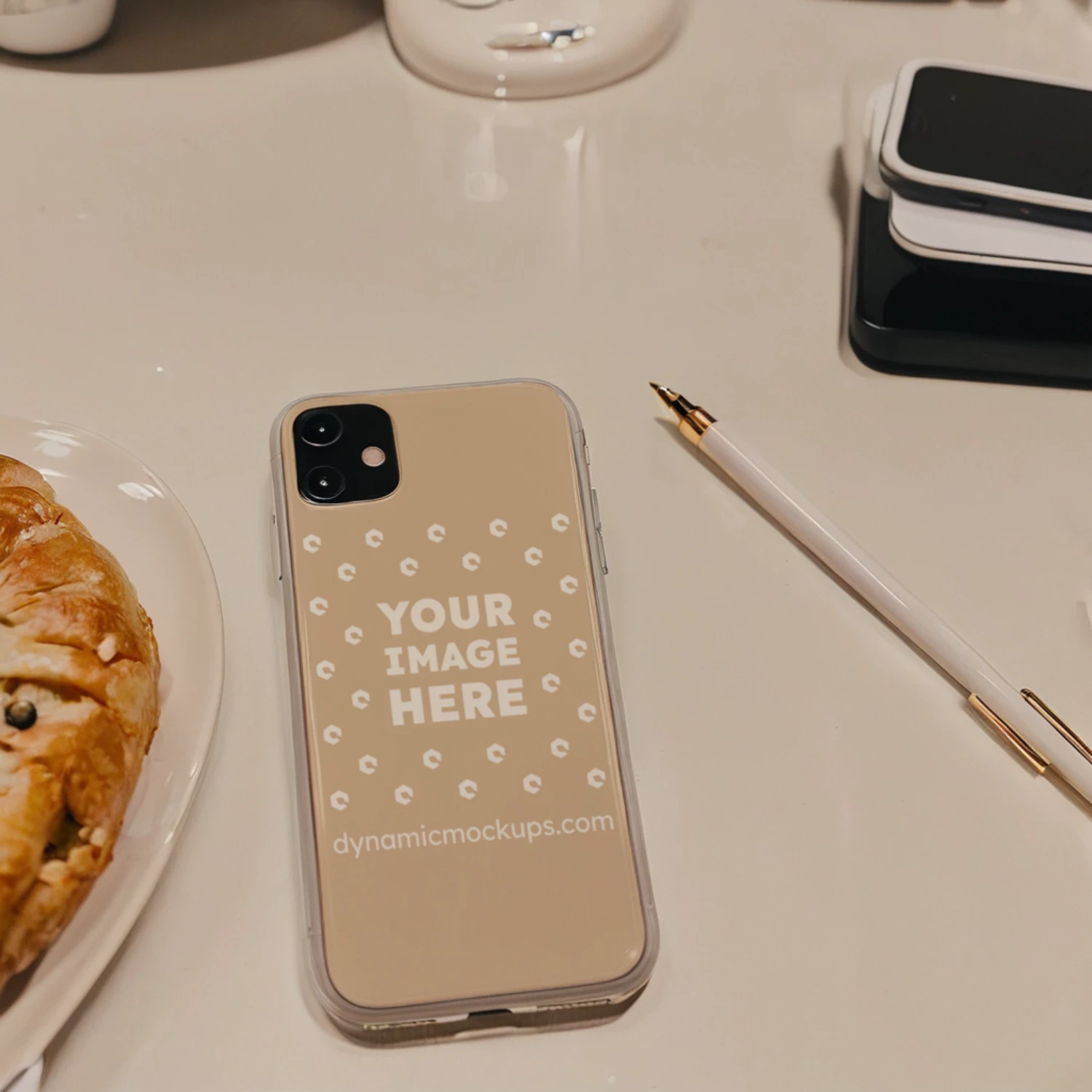 iPhone Beige Phone Case Mockup Template #3982 + PSD | Use It Now