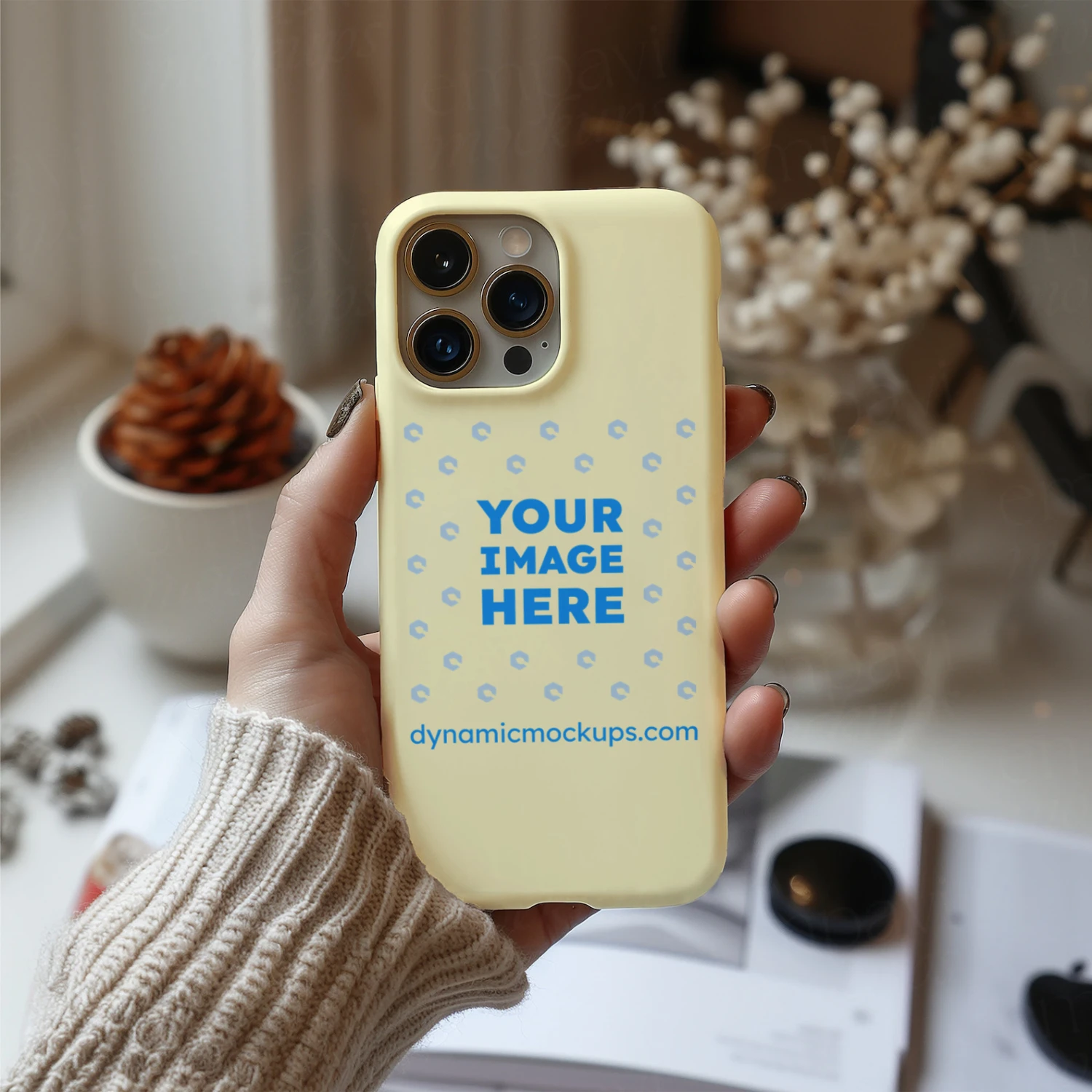 iPhone Cream Phone Case Mockup Template