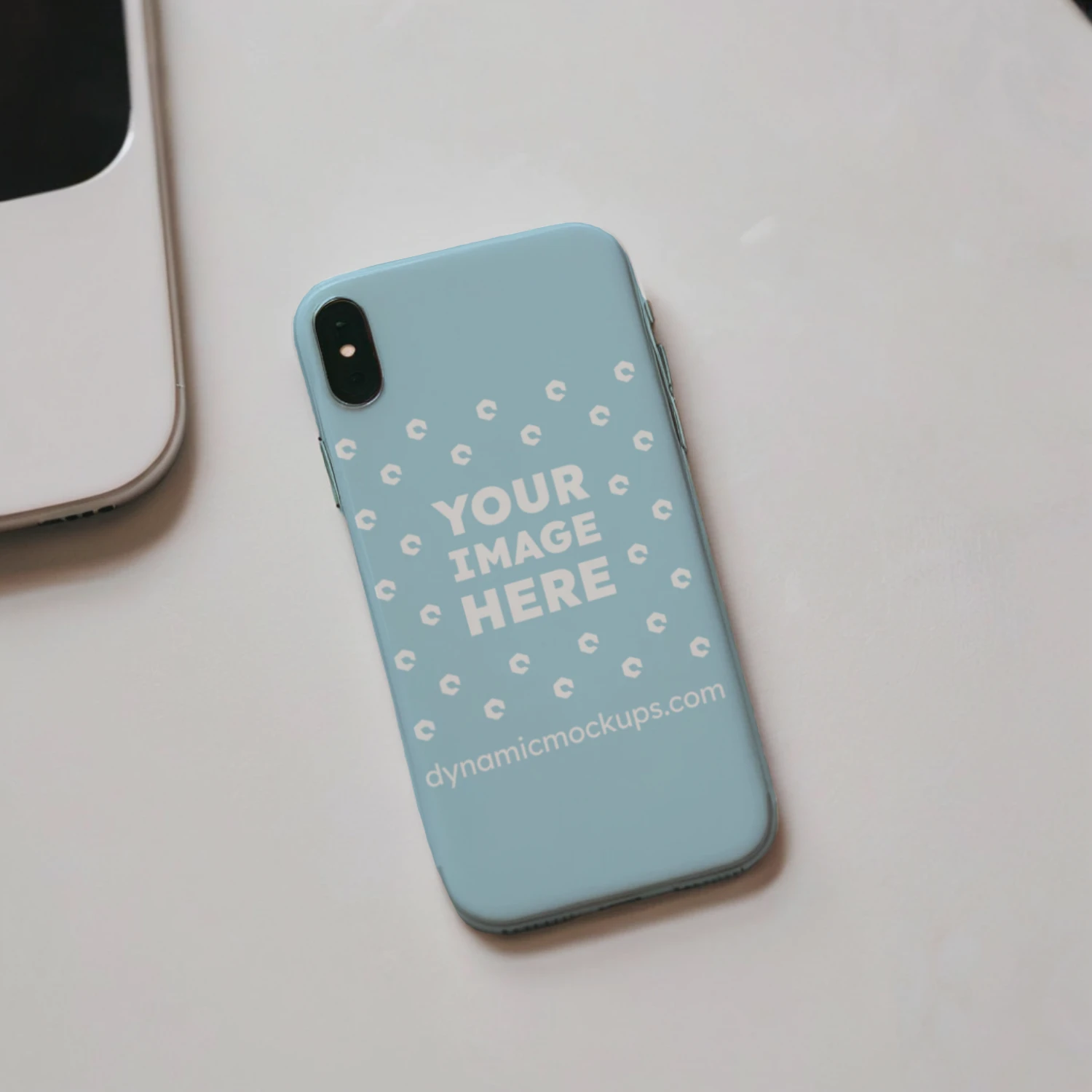 iPhone Light Blue Phone Case Mockup Template #3962 + PSD | Use It Now