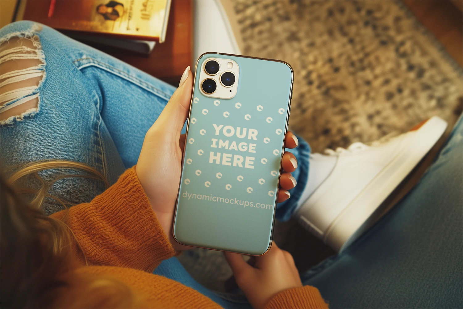 iPhone Light Blue Phone Case Mockup Template #3992 + PSD | Use It Now