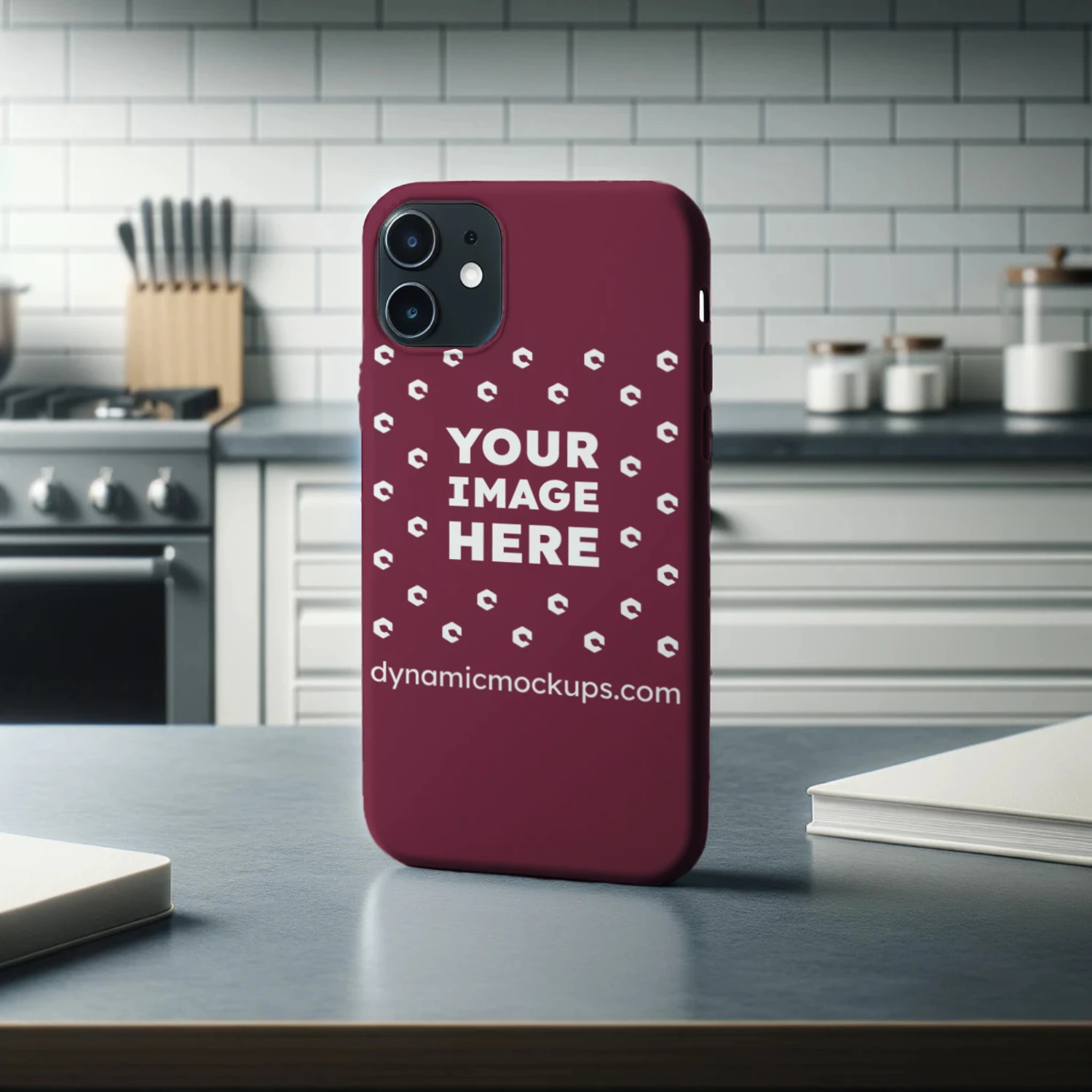 iPhone Maroon Phone Case Mockup Template #3942 + PSD | Use It Now