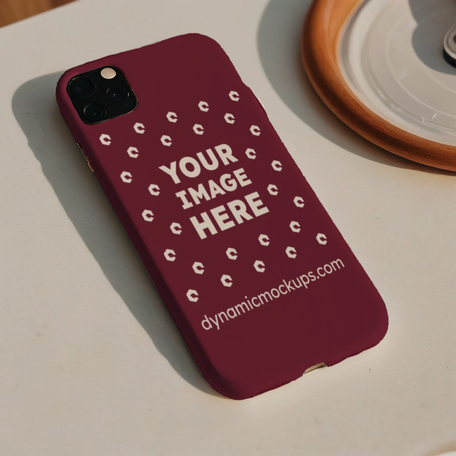 iPhone Maroon Phone Case Mockup Template #3971 + PSD | Use It Now