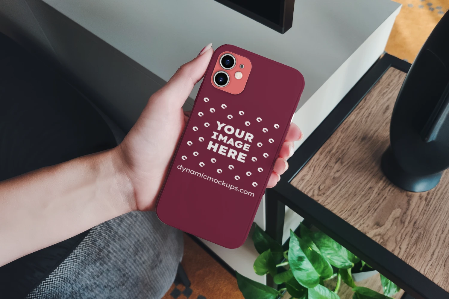 iPhone Maroon Phone Case Mockup Template #3974 + PSD | Use It Now