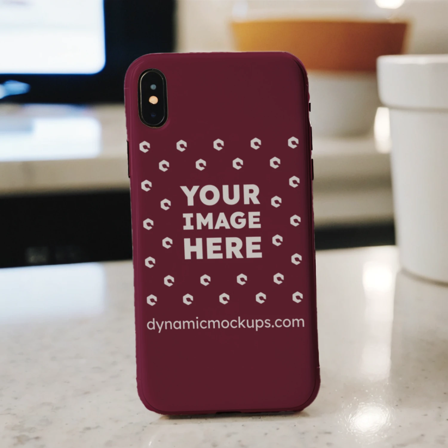 iPhone Maroon Phone Case Mockup Template #3975 + PSD | Use It Now