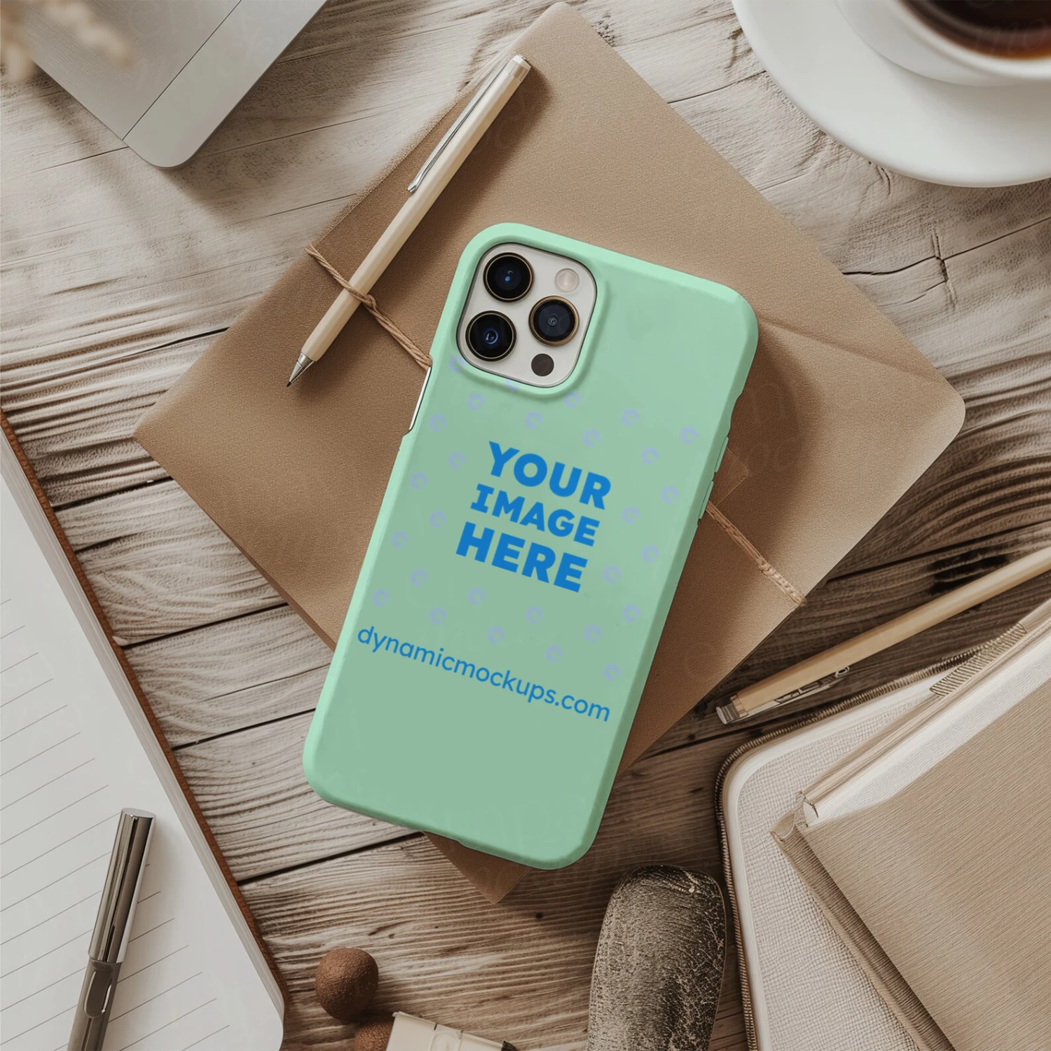 iPhone Mint Phone Case Mockup Template #3985 + PSD | Use It Now