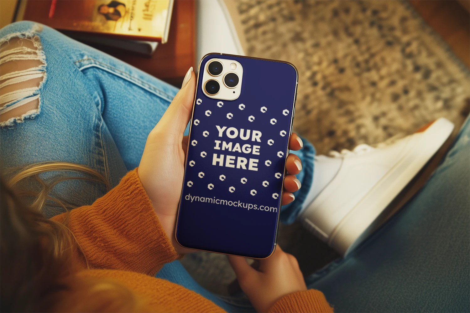 iPhone Navy Blue Phone Case Mockup Template #3992 + PSD | Use It Now