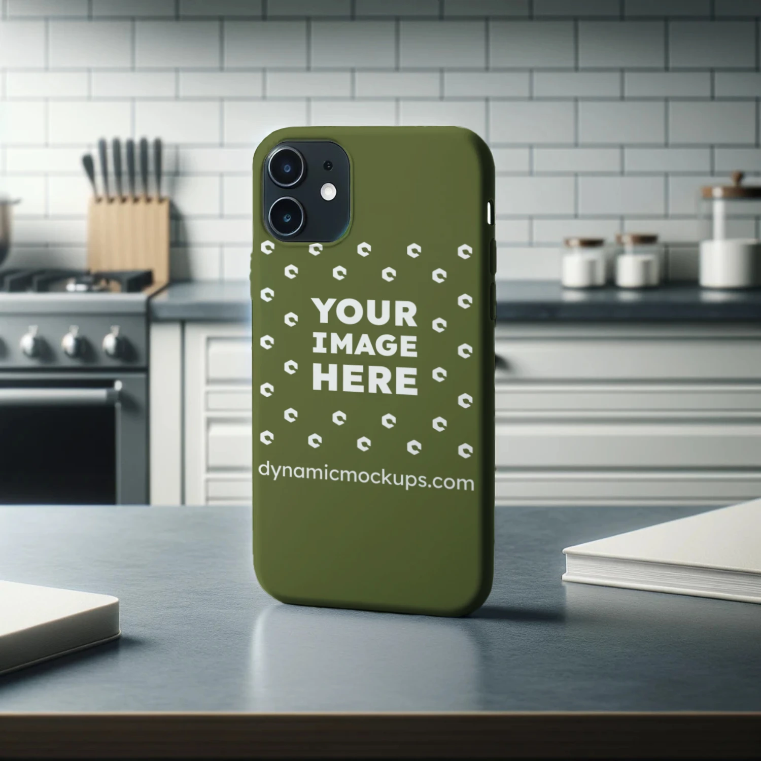 iPhone Olive Green Phone Case Mockup Template