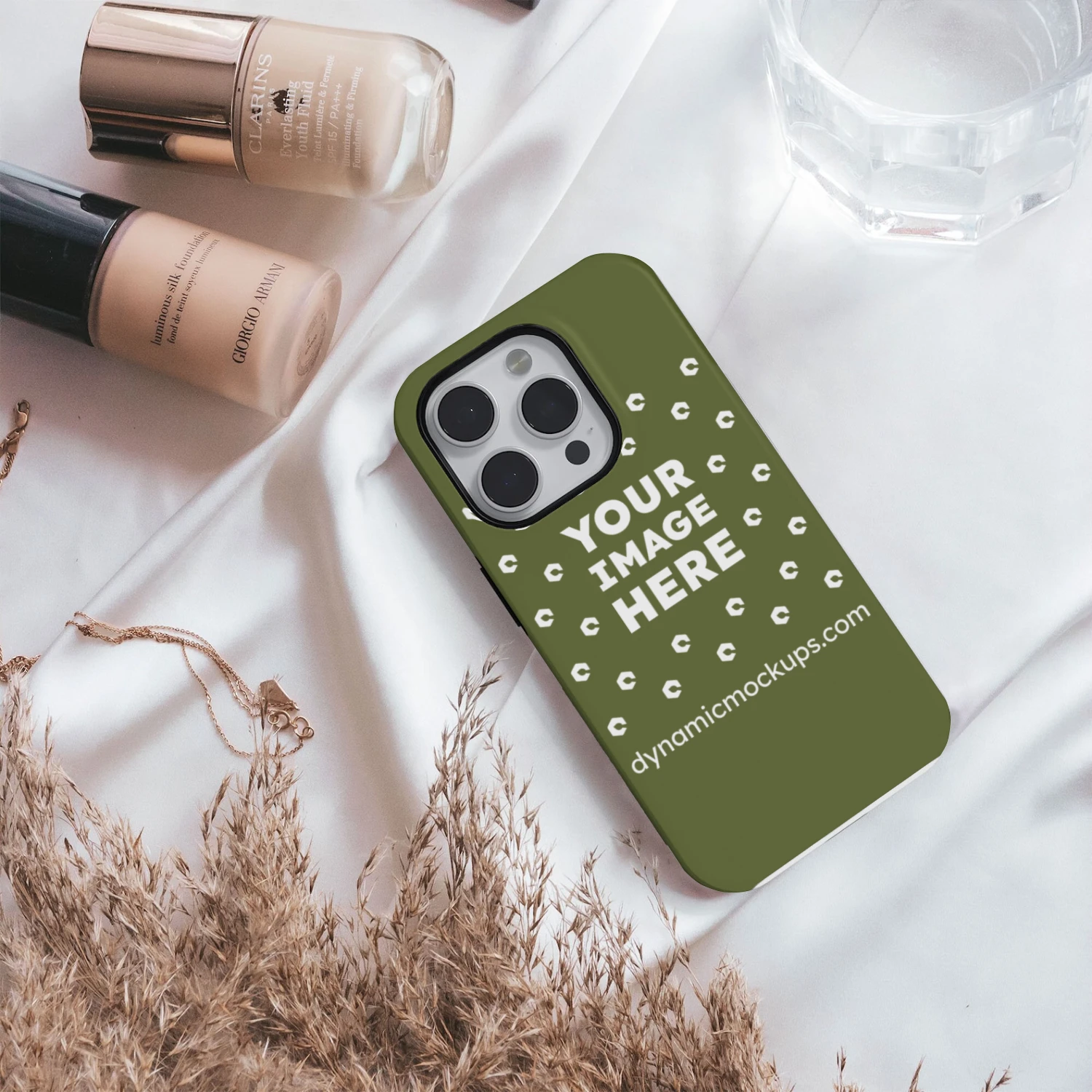 iPhone Olive Green Phone Case Mockup Template #3946 + PSD | Use It Now