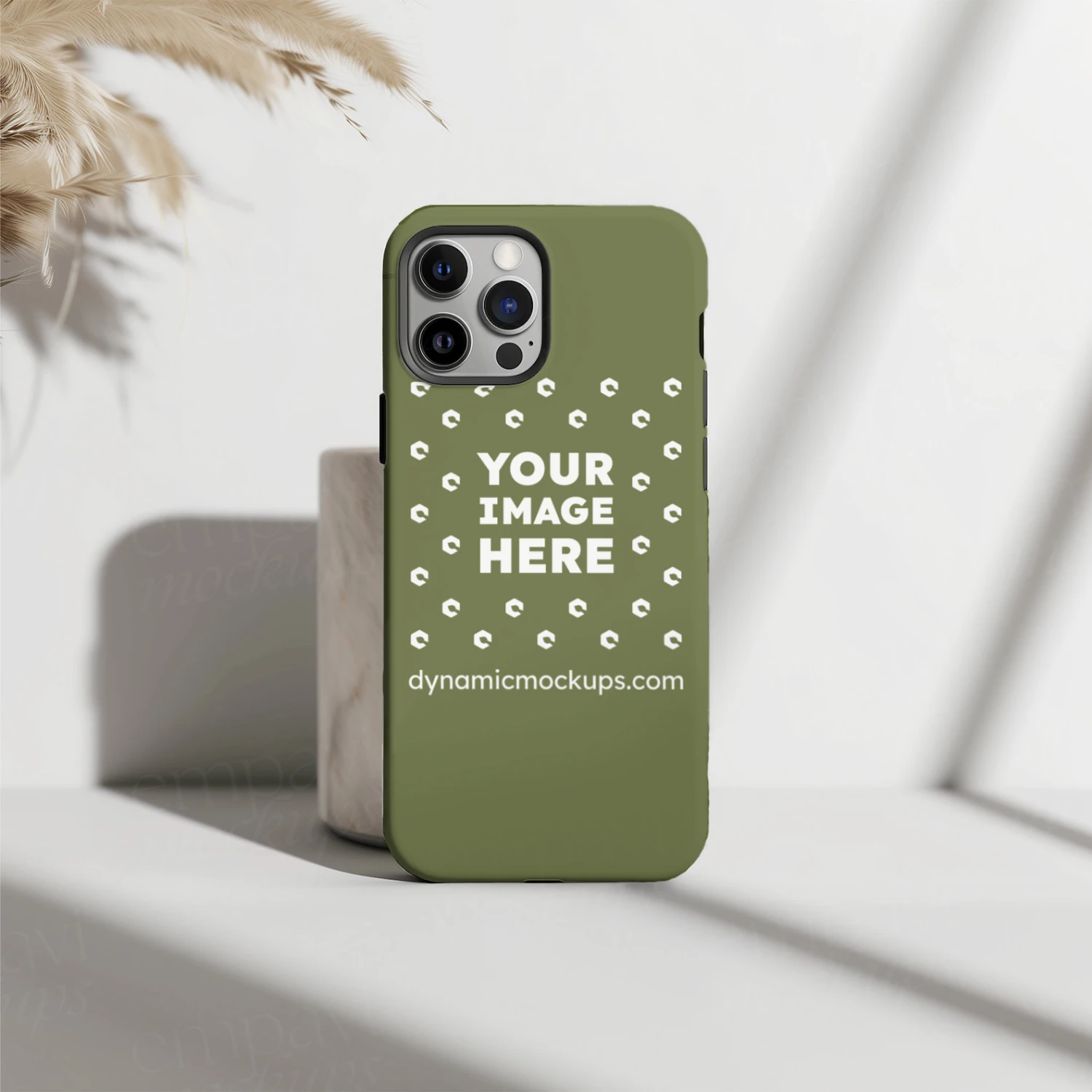 iPhone Olive Green Phone Case Mockup Template #3959 + PSD | Use It Now