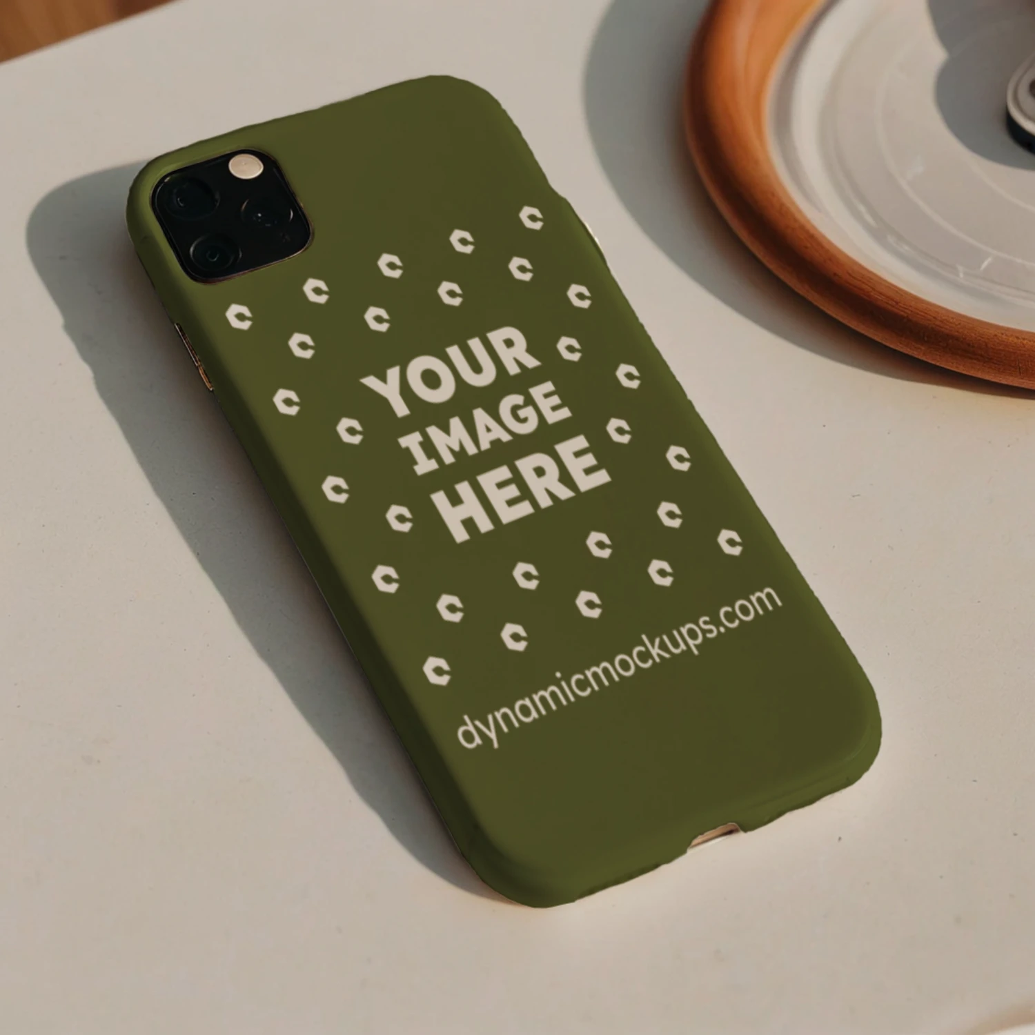 iPhone Olive Green Phone Case Mockup Template #3971 + PSD | Use It Now