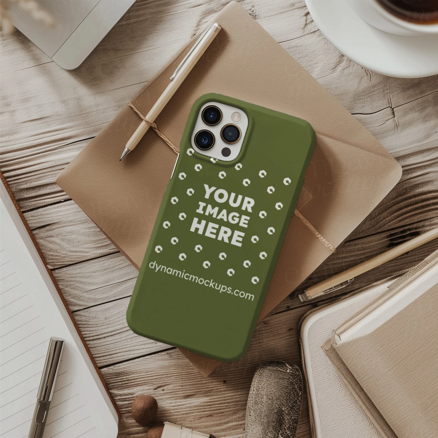 iPhone Olive Green Phone Case Mockup Template #3985 + PSD | Use It Now
