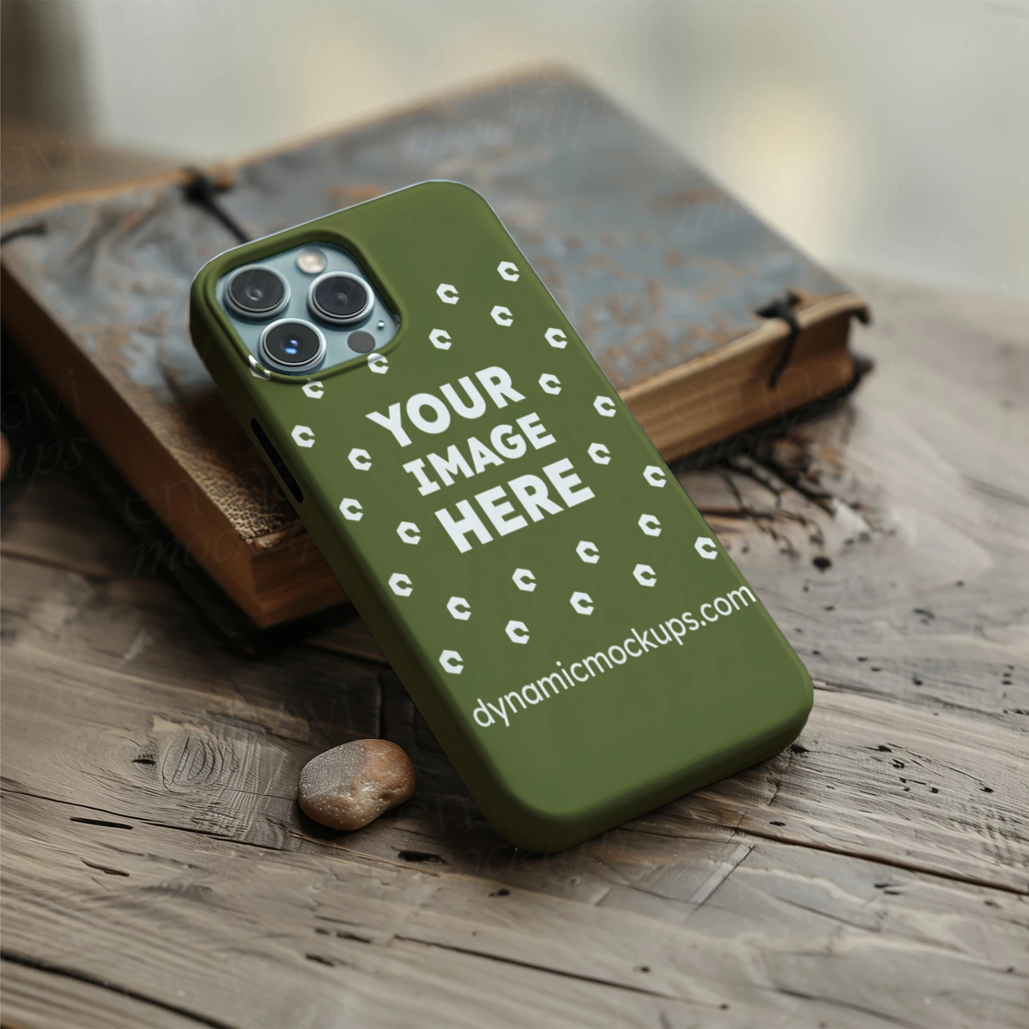 iPhone Olive Green Phone Case Mockup Template #3990 + PSD | Use It Now