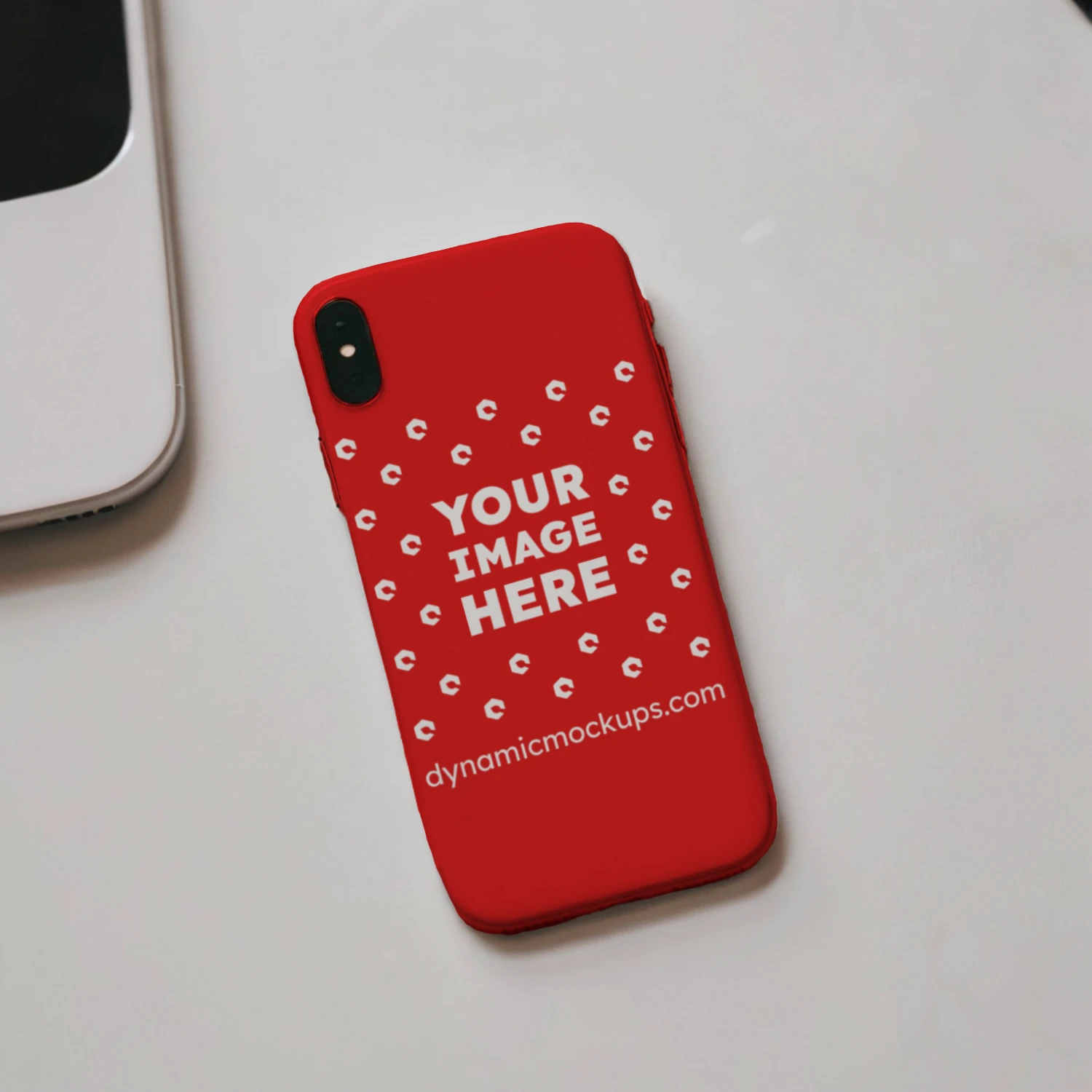 iPhone Red Phone Case Mockup Template #3962 + PSD | Use It Now