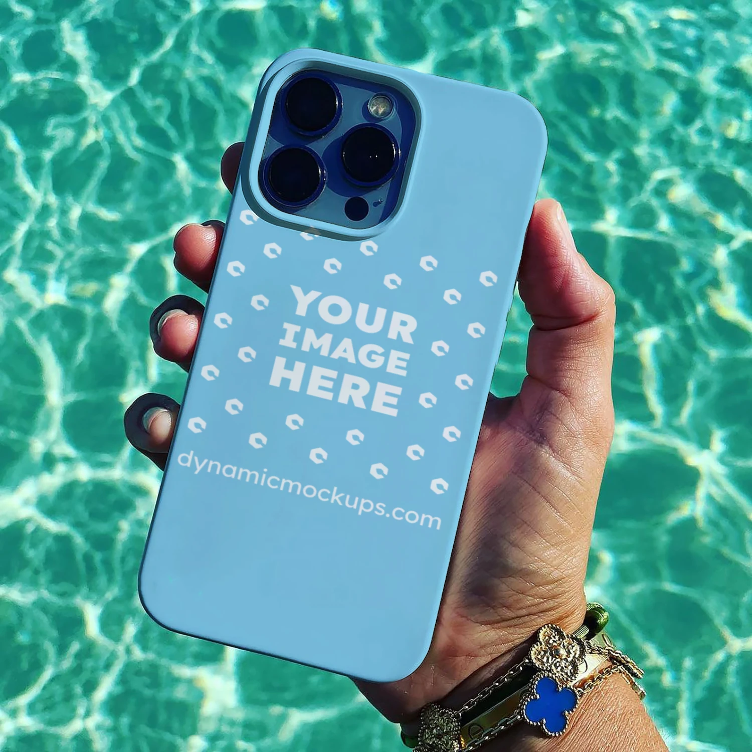 iPhone Sky Blue Phone Case Mockup Template #3955 + PSD | Use It Now