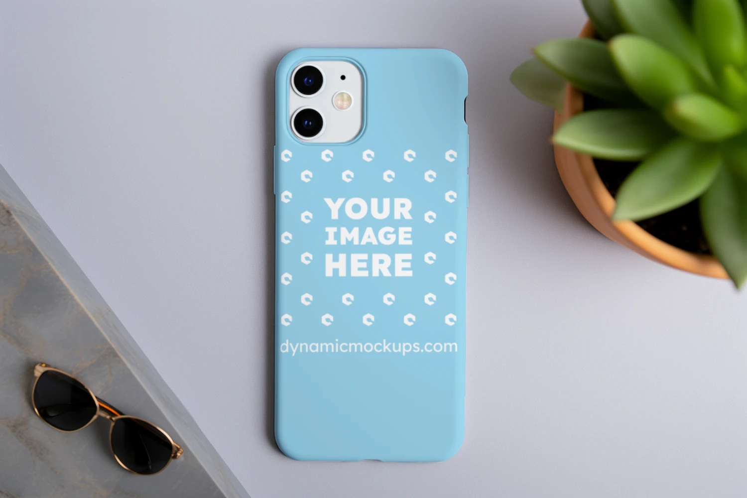 iPhone Sky Blue Phone Case Mockup Template #3958 + PSD | Use It Now