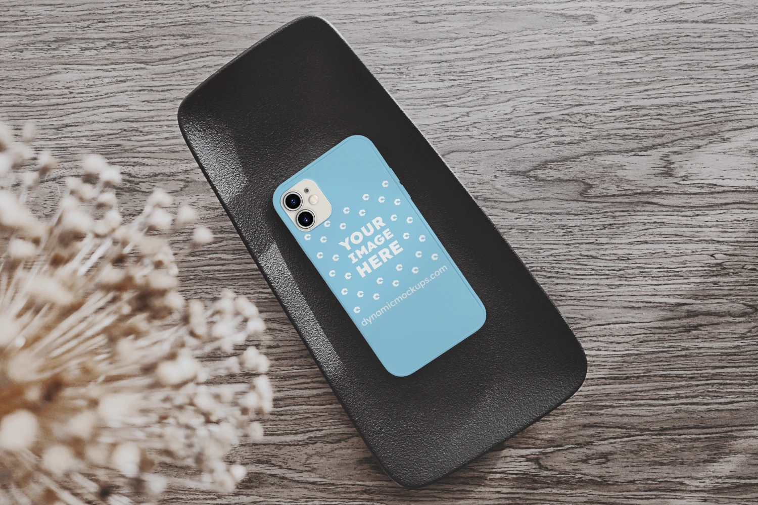 iPhone Sky Blue Phone Case Mockup Template #3972 + PSD | Use It Now