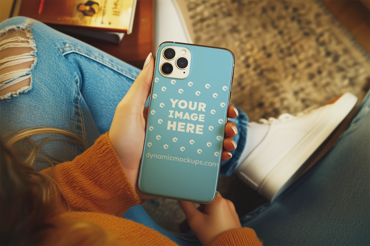 iPhone Sky Blue Phone Case Mockup Template #3992 + PSD | Use It Now
