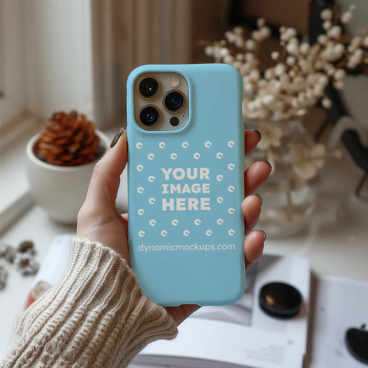 iPhone Sky Blue Phone Case Mockup Template