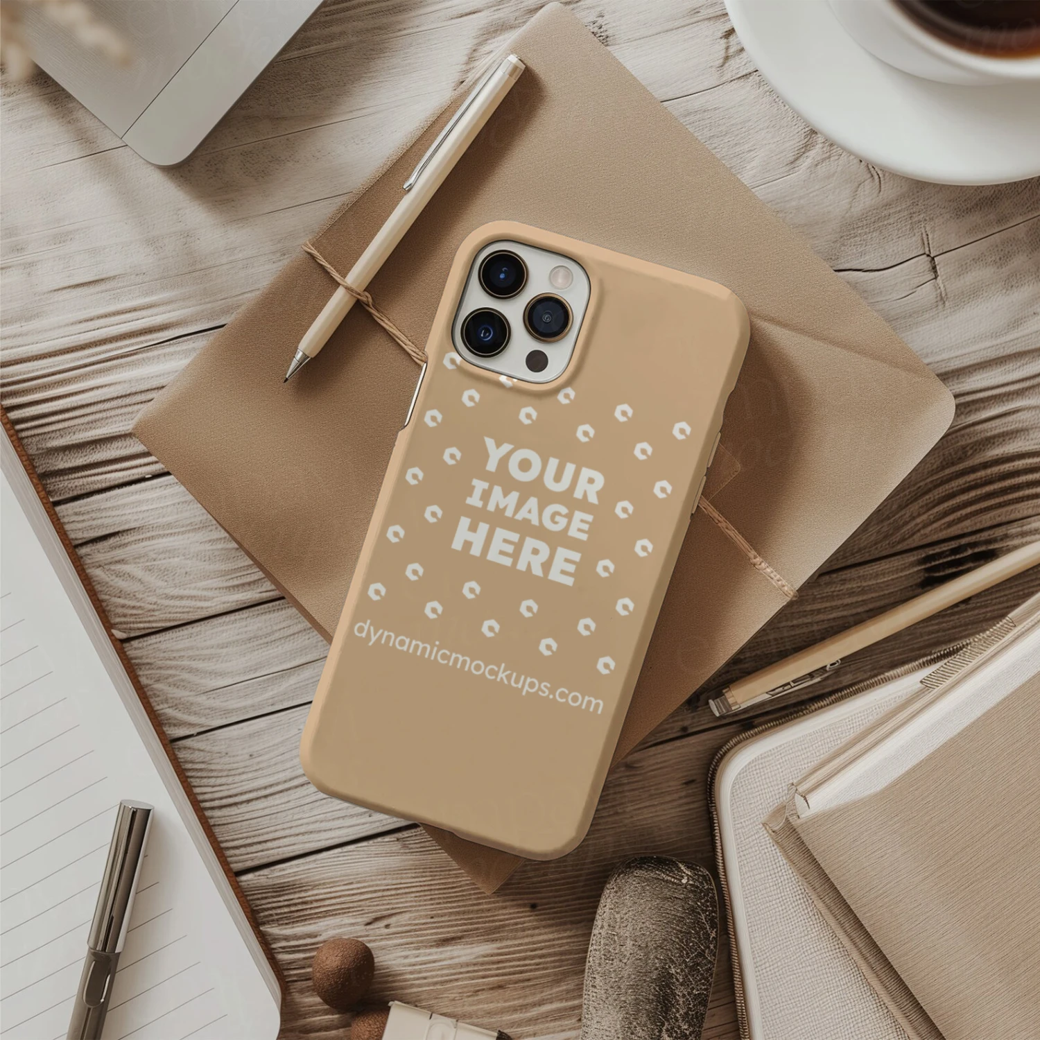 iPhone Tan Phone Case Mockup Template #3985 + PSD | Use It Now
