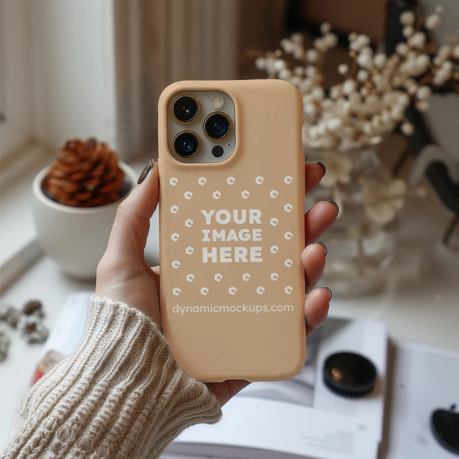 iPhone Tan Phone Case Mockup Template #3993 + PSD | Use It Now