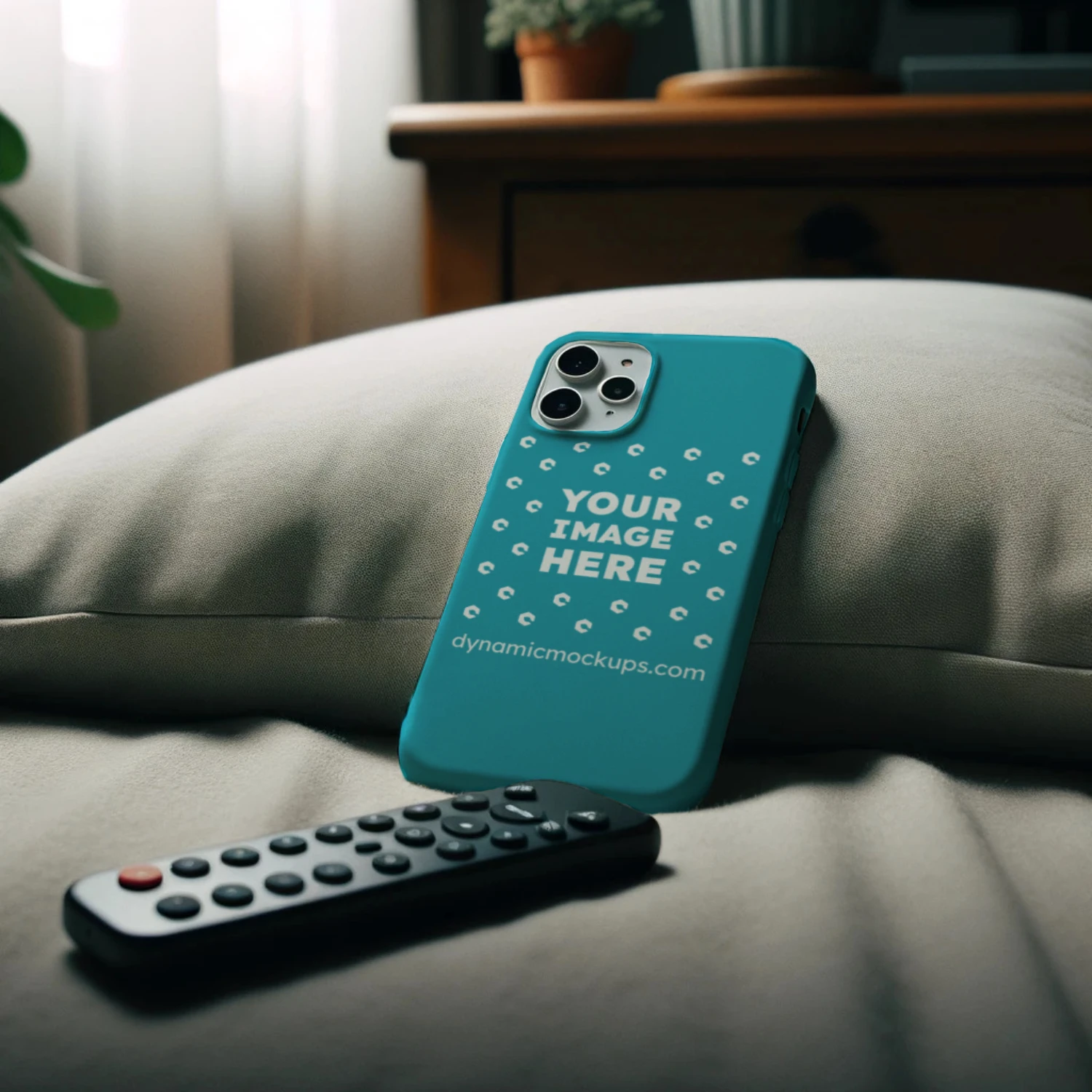 iPhone Teal Phone Case Mockup Template #3979 + PSD | Use It Now