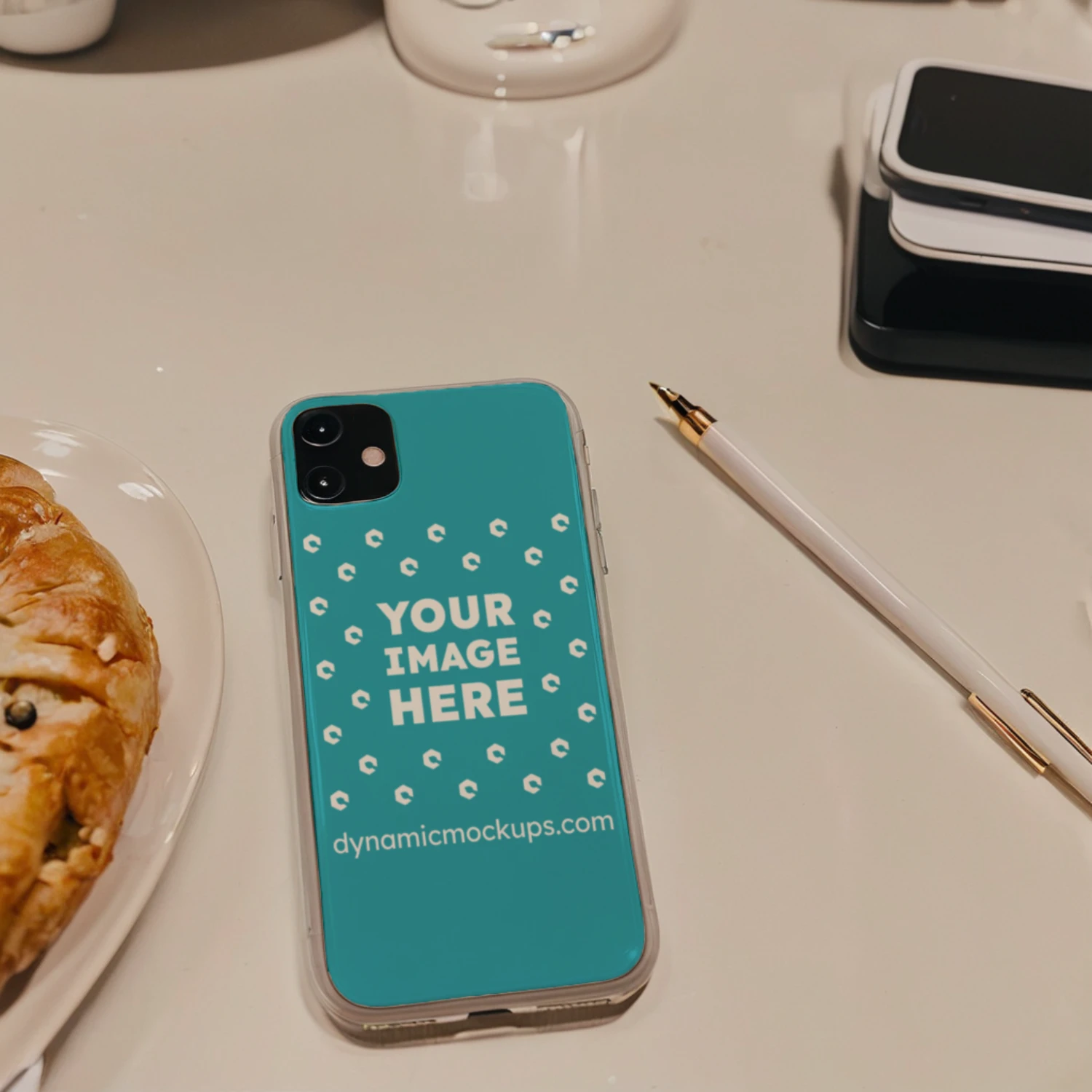 iPhone Teal Phone Case Mockup Template #3982 + PSD | Use It Now