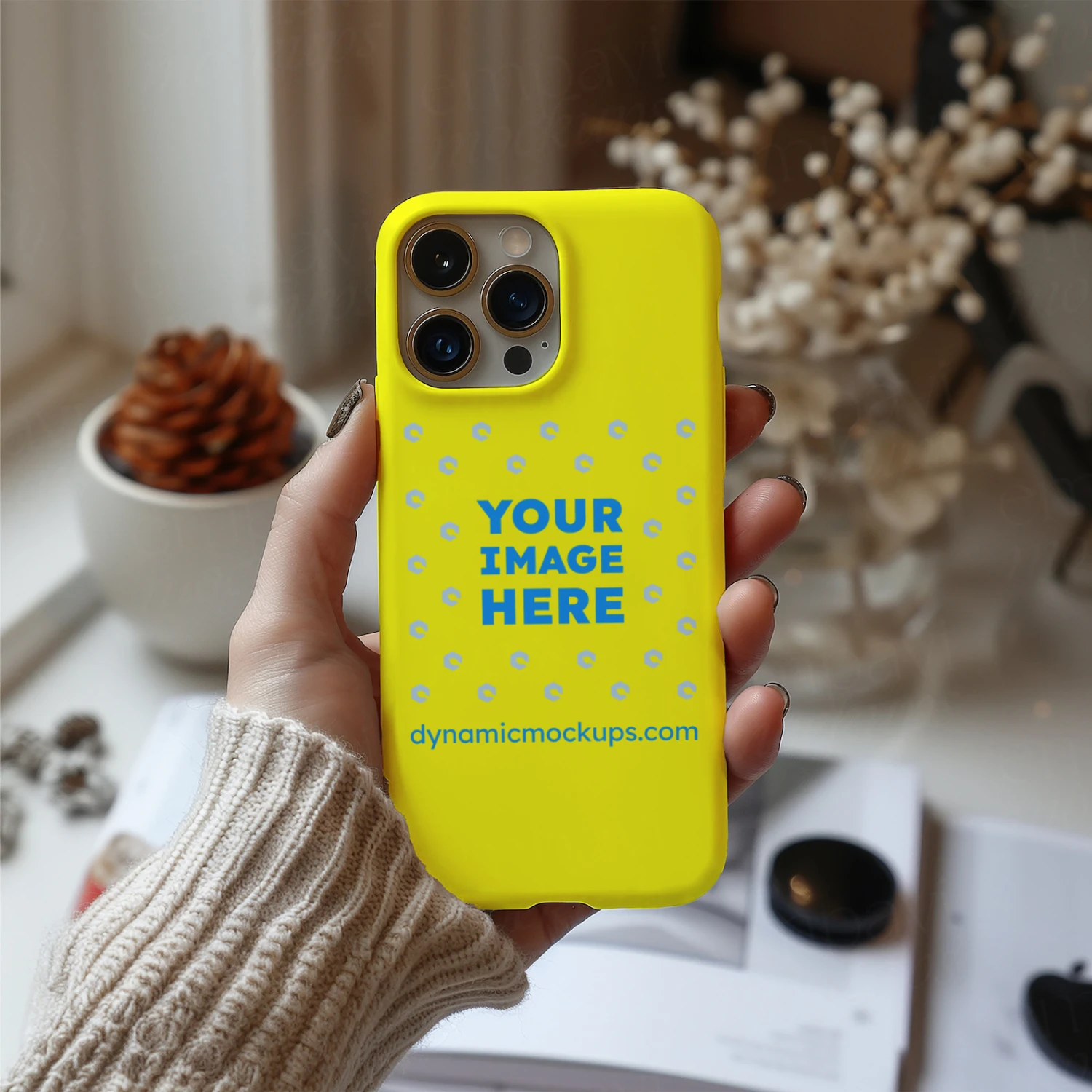 iPhone Yellow Phone Case Mockup Template #3993 + PSD | Use It Now