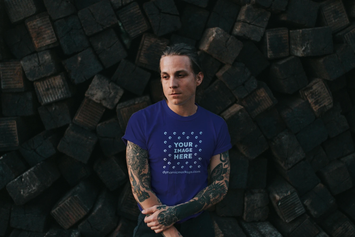 Man Wearing Navy Blue T-shirt Mockup Front View Template #4991 + PSD ...