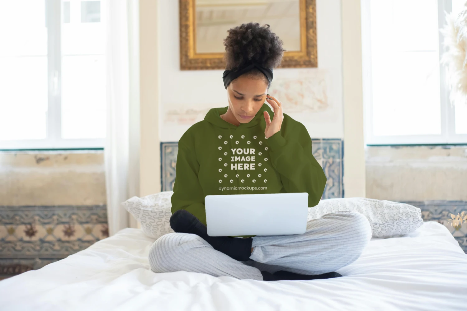 Man Wearing Olive Green Hoodie Mockup Front View Template #6606 + PSD ...