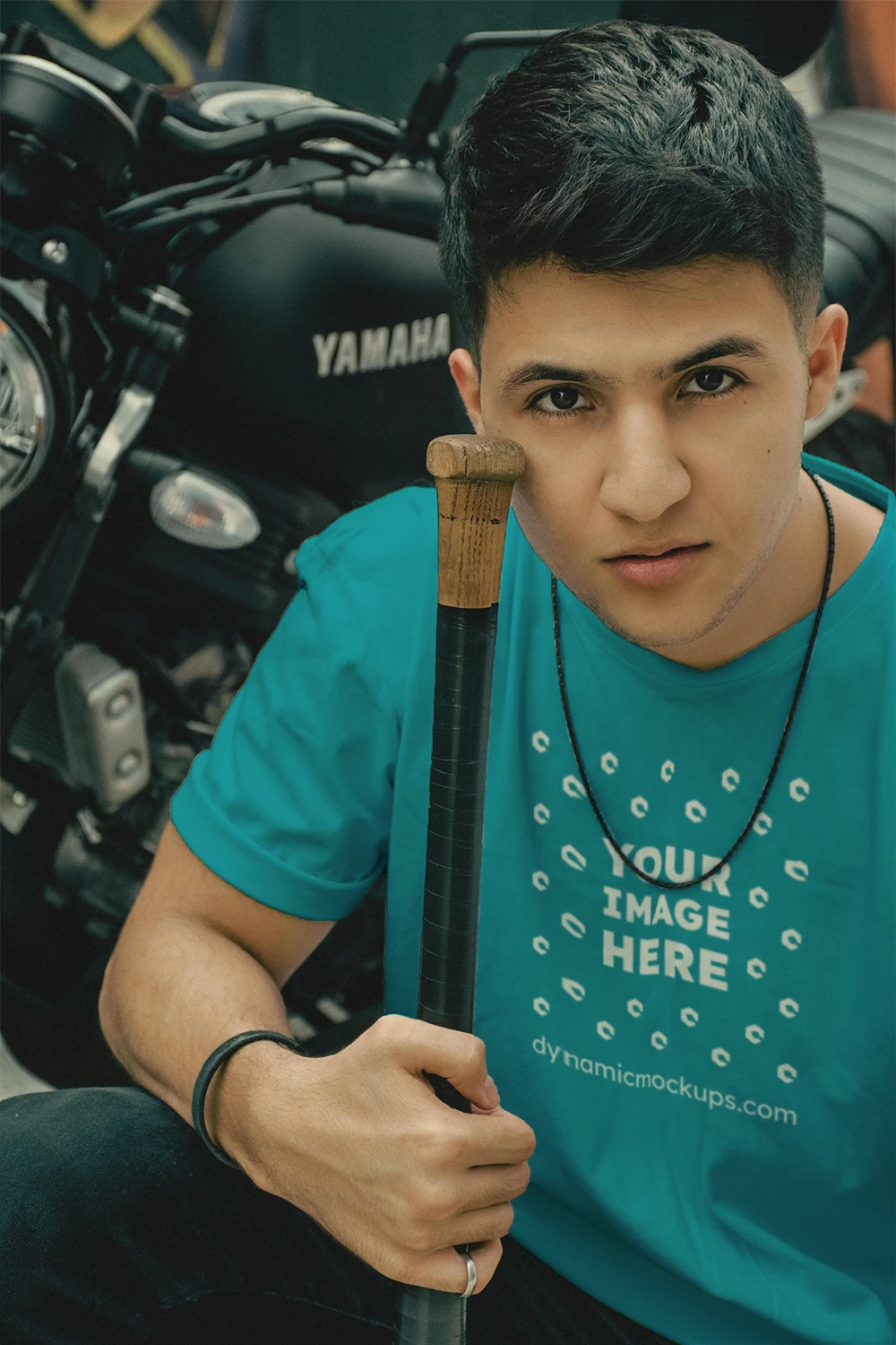 Man Wearing Teal T-shirt Mockup Front View Template #4956 + PSD | Use ...
