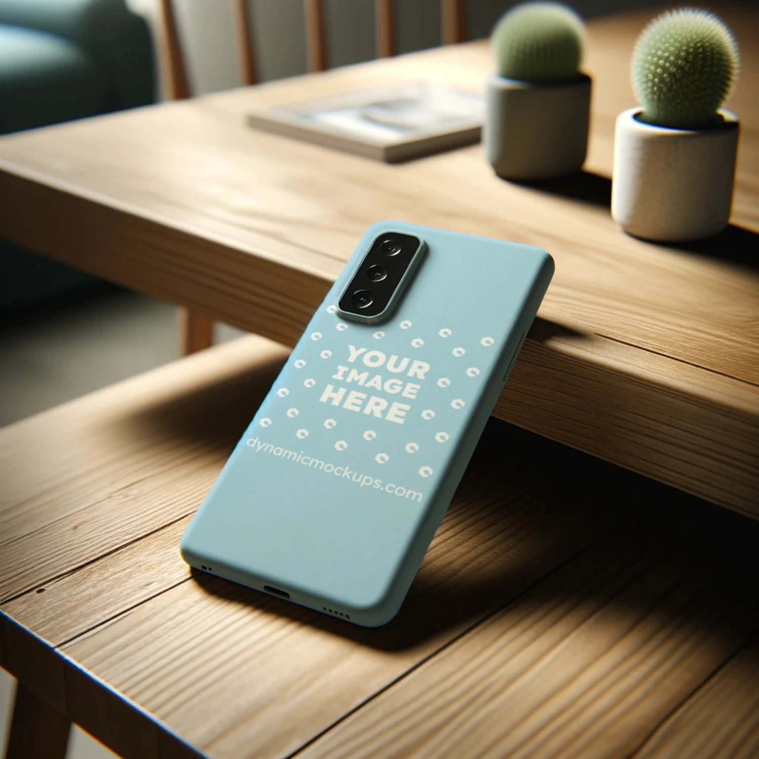 Samsung Light Blue Phone Case Mockup Template #3983 + PSD | Use It Now