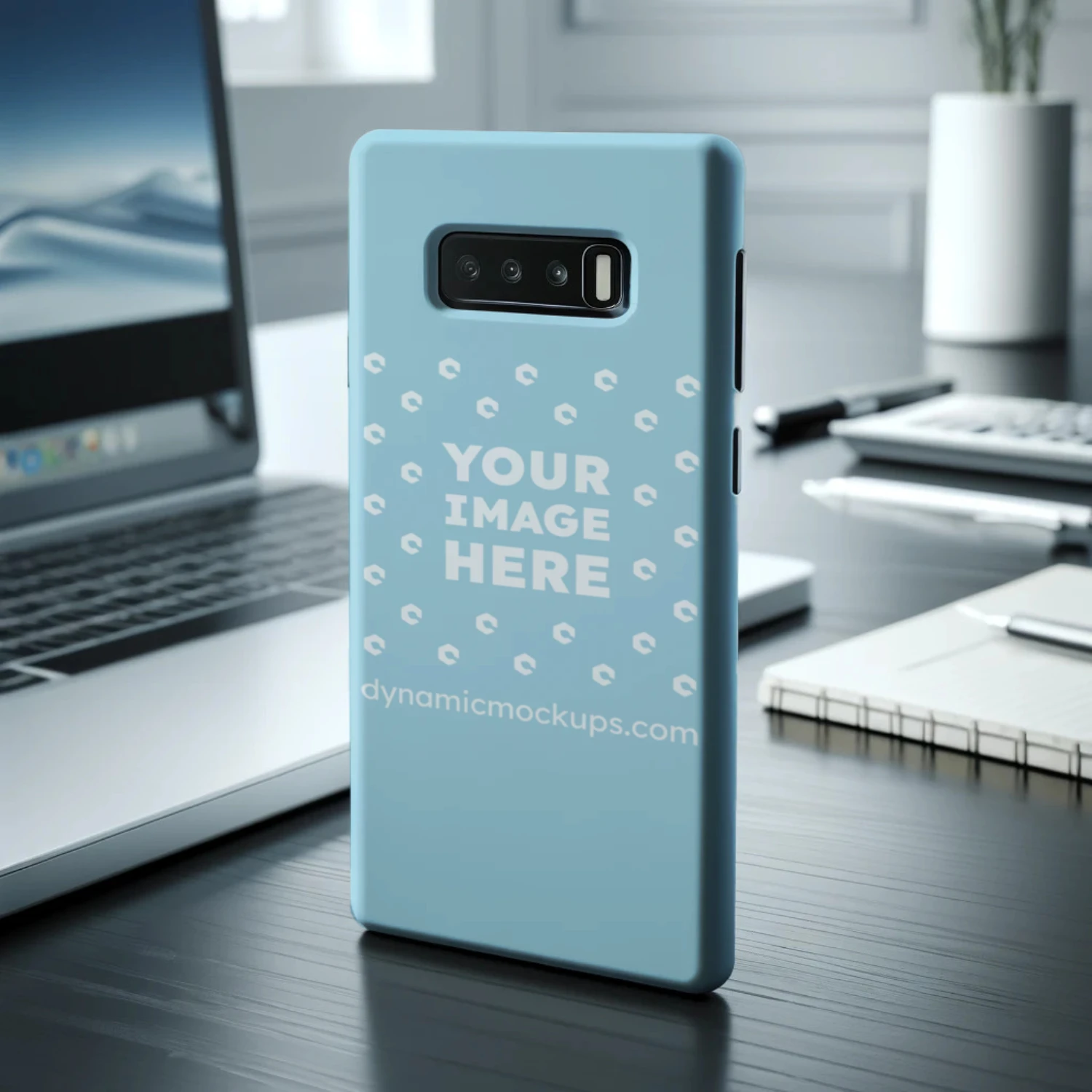 Samsung Light Blue Phone Case Mockup Template #3989 + PSD | Use It Now