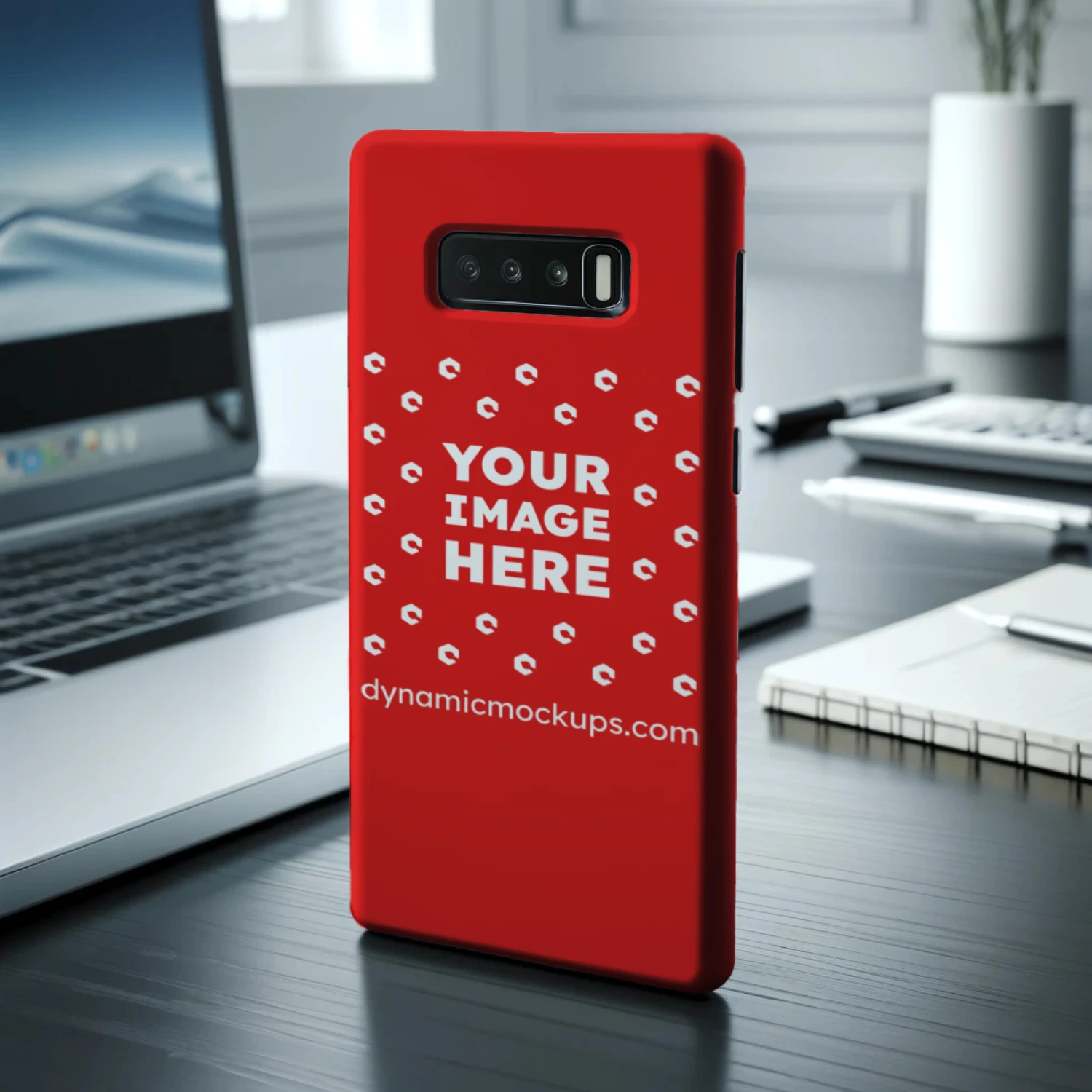 Samsung Red Phone Case Mockup Template #3989 + PSD | Use It Now