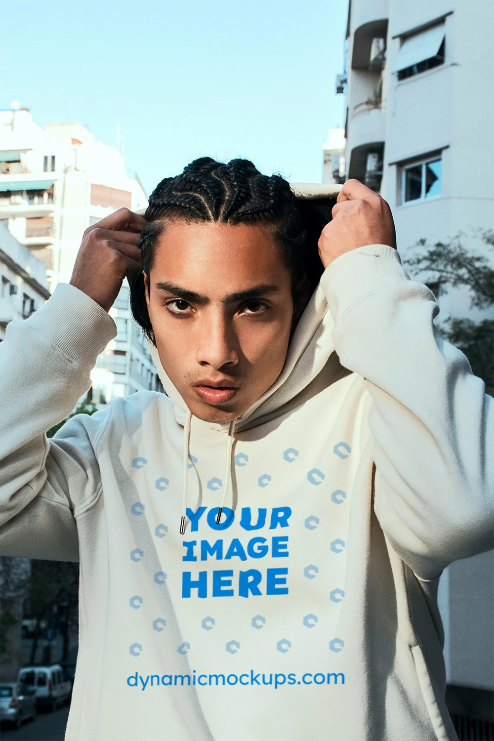 Woman Wearing White Hoodie Mockup Front View Template