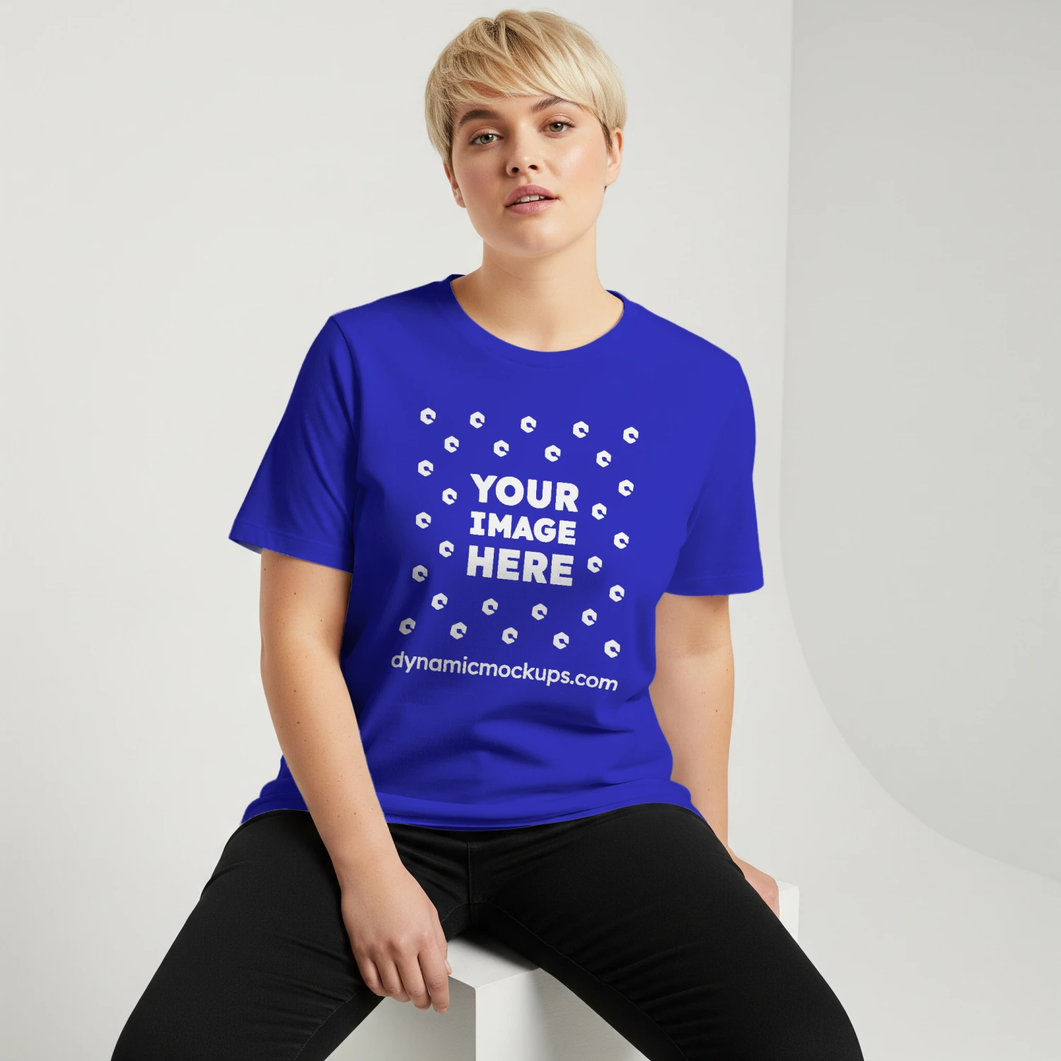 Woman Wearing Blue Gildan 5000 T-shirt Mockup Template #17618 + PSD ...