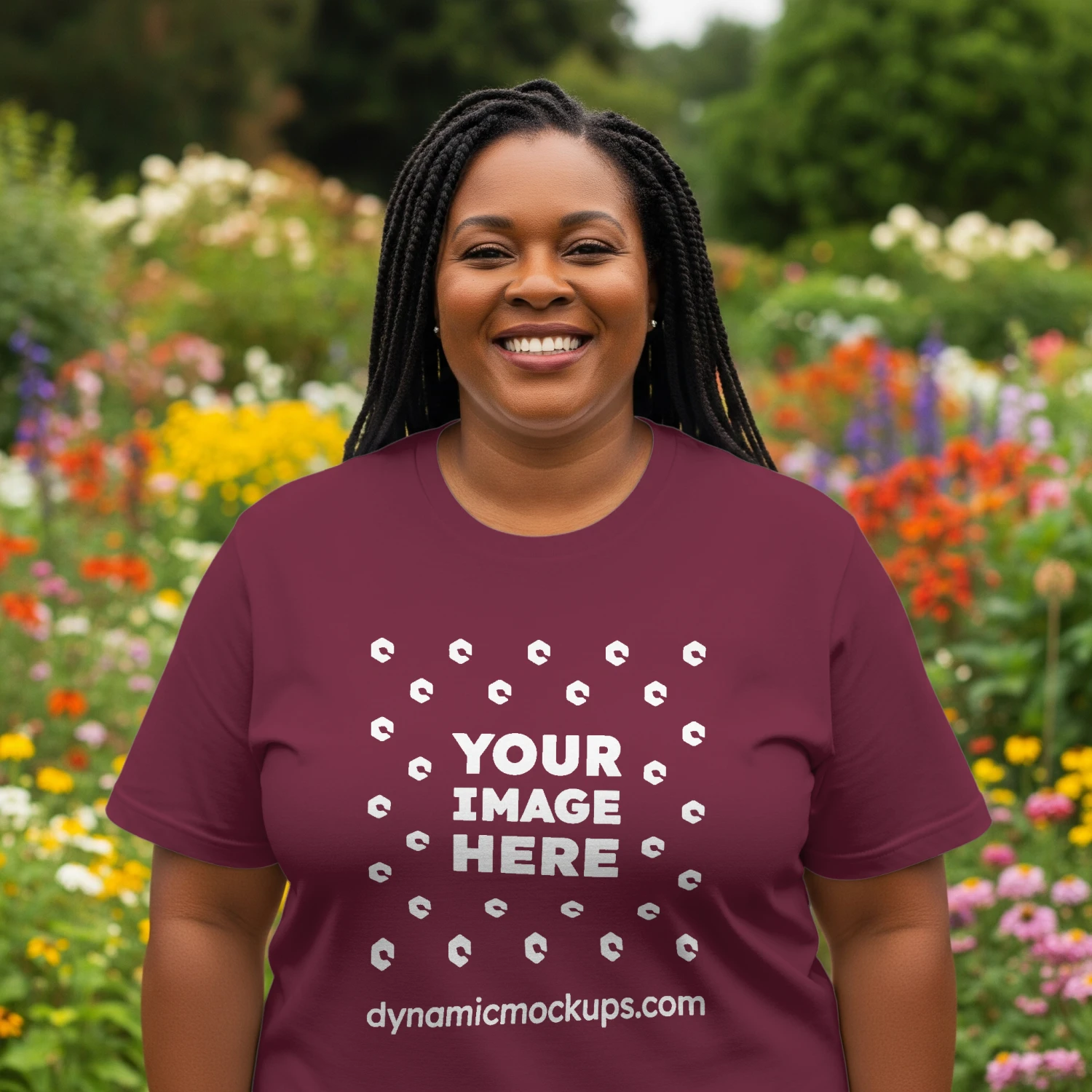 Woman Wearing Maroon T-shirt Mockup Front View Template #17615 + PSD | Use It Now